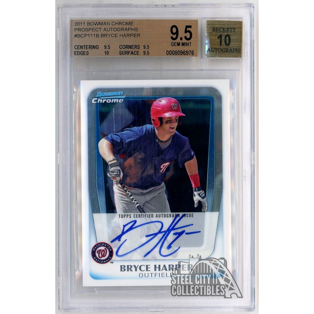 Bryce Harper 2011 Bowman Chrome Baseball Prospect Autograph Card BGS 9. ...