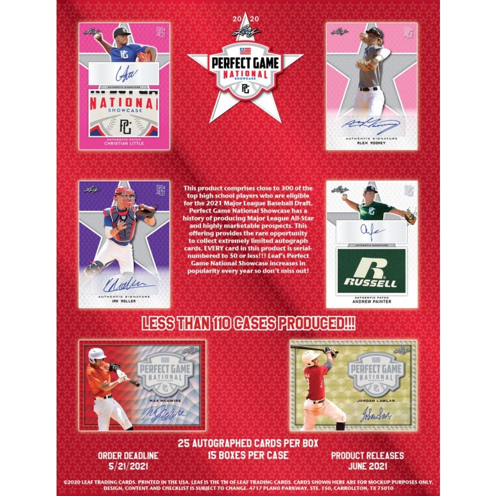 2020 Leaf Perfect Game National Showcase Baseball Hobby 15-Box Case ...