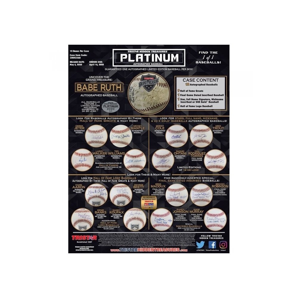 2020 Tristar Autographed Baseball Platinum Edition 6-Box DUAL Random ...