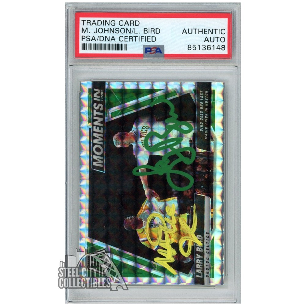 Magic Johnson, Larry Bird 2021-22 Panini Mosaic Moments in Time Prizm Autograph Basketball Card ...