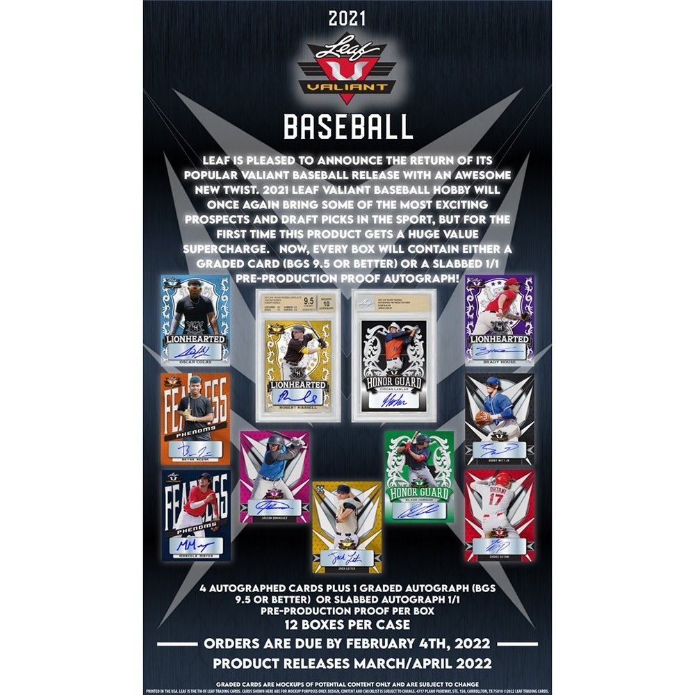 2021 Leaf Valiant Baseball 12-Box Case Random 4 Card Hit Break #1 ...