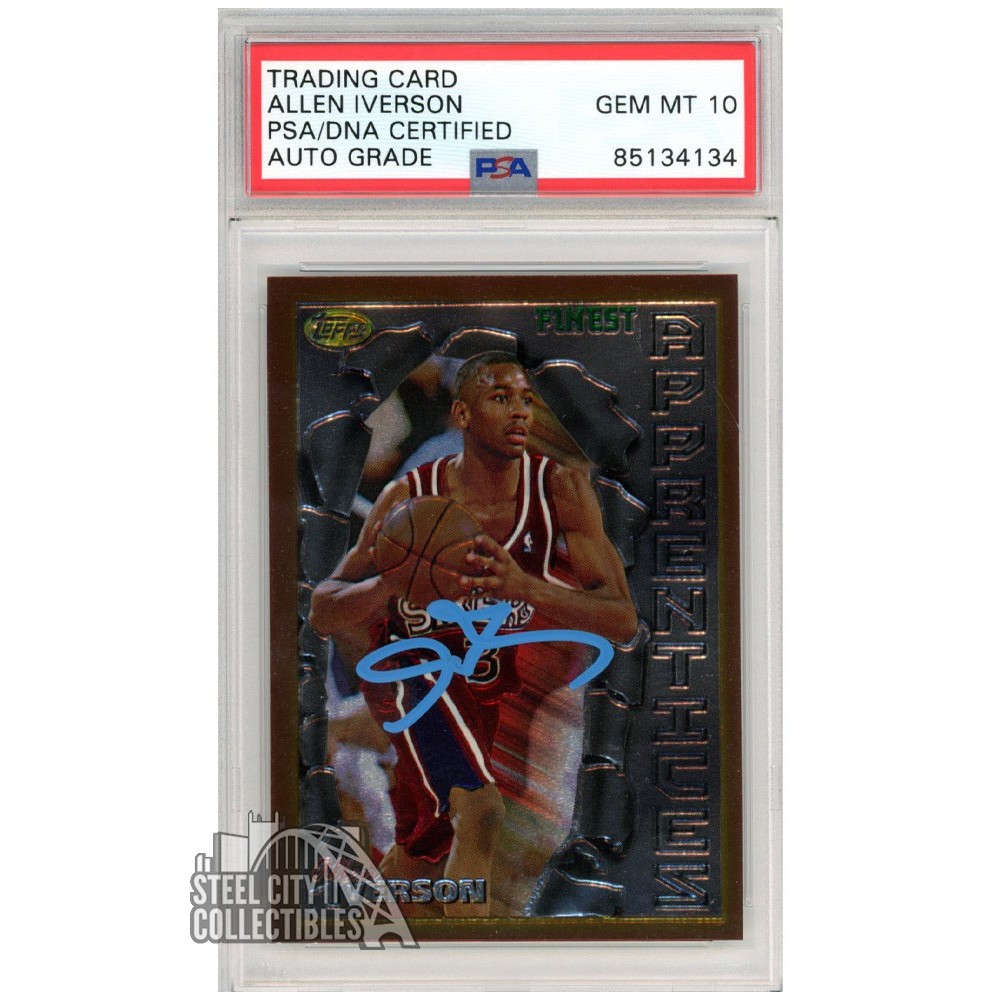Allen Iverson 1996-97 Topps Finest Autograph Rookie Card #69 PSA/DNA 10 (Light Blue) | Steel ...