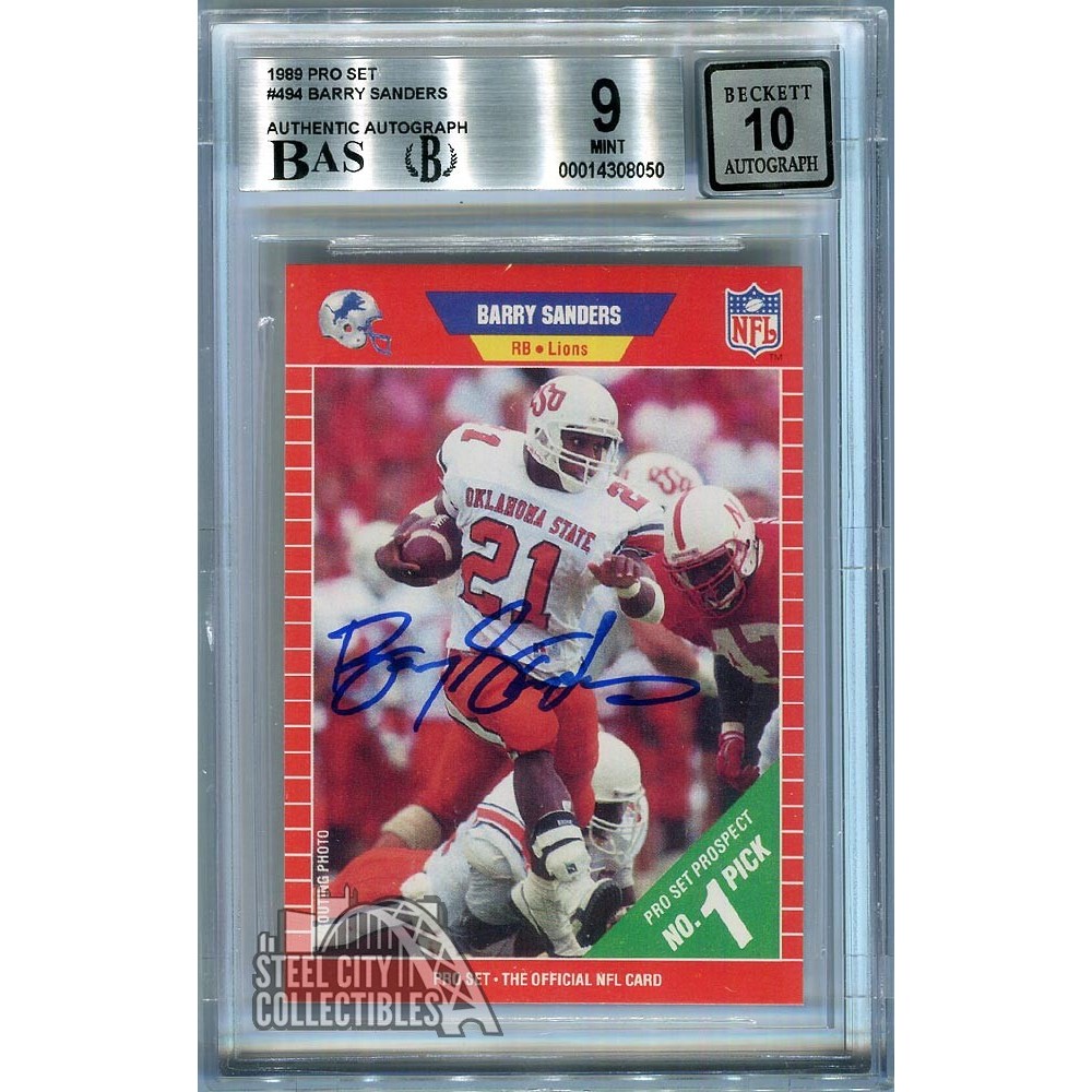 Barry Sanders 1989 Pro Set Autograph Rookie Card #494 BGS 9 BAS 10 ...