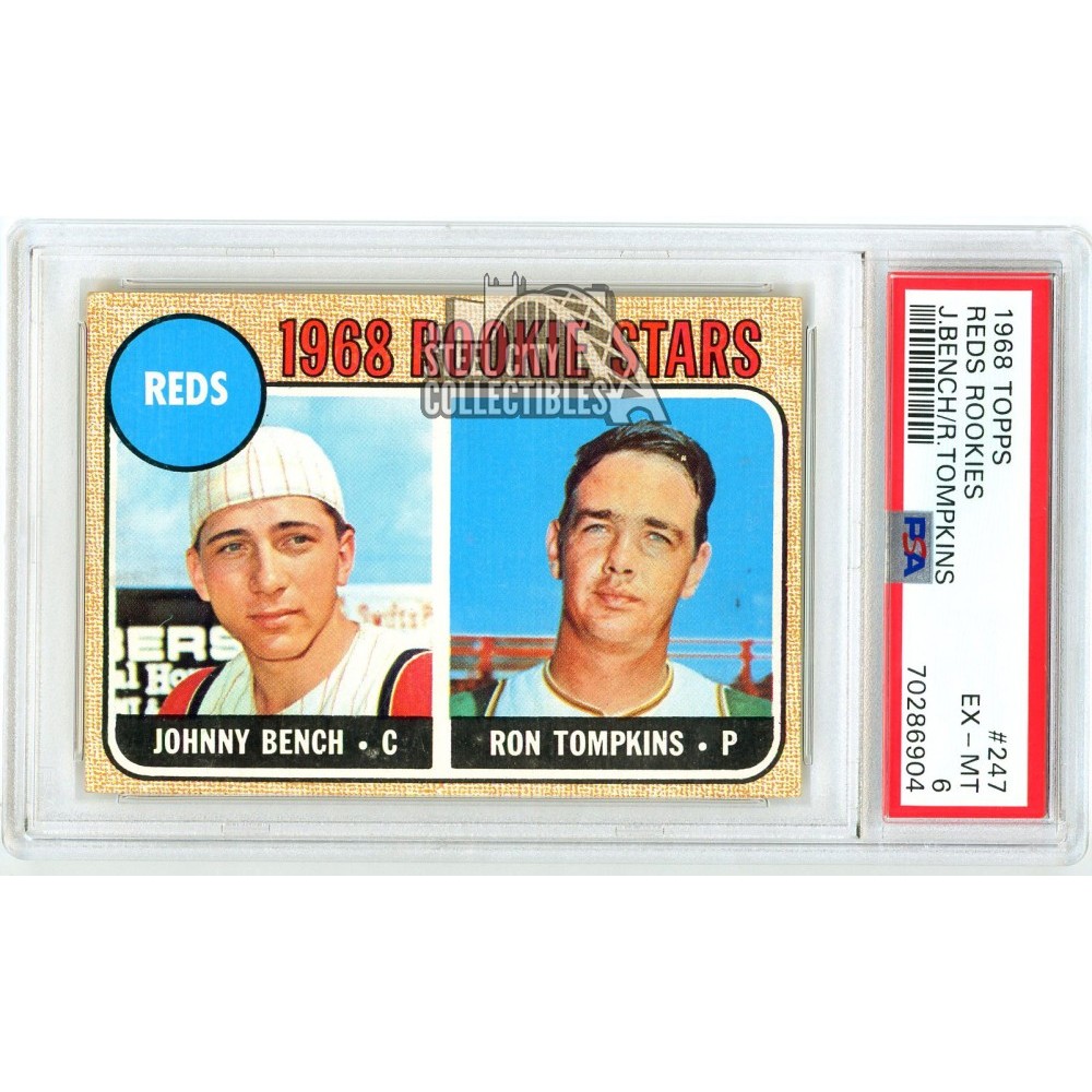 Johnny Bench & Ron Tompkins 1968 Topps Rookie Stars Card #247 PSA 6 EX ...