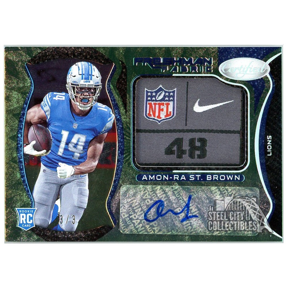 Amon-Ra St. Brown 2021 Panini Certified Freshman Fabric Green Etch ...