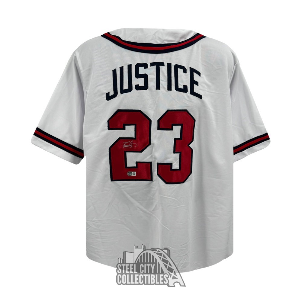 David Justice Autographed Atlanta Custom White Baseball Jersey - BAS ...