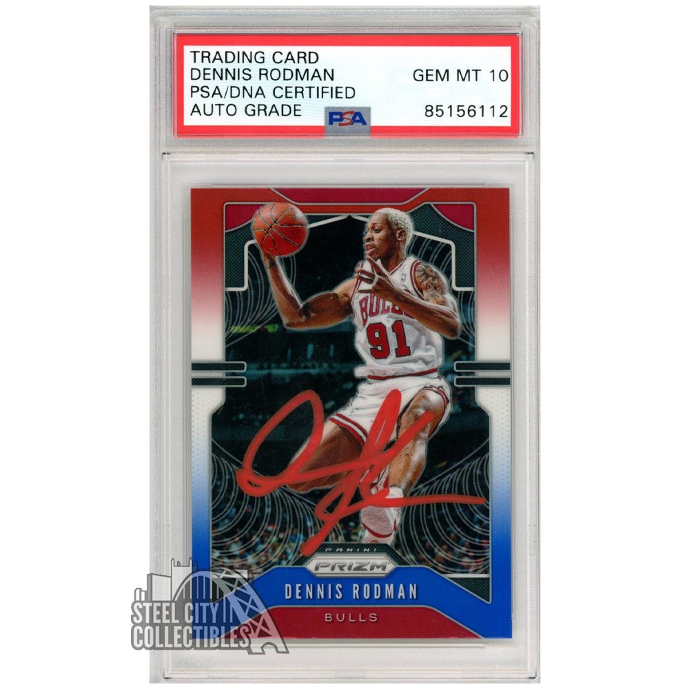 Dennis Rodman 2019-20 Panini Prizm Red White Blue Autograph Card #3 PSA ...