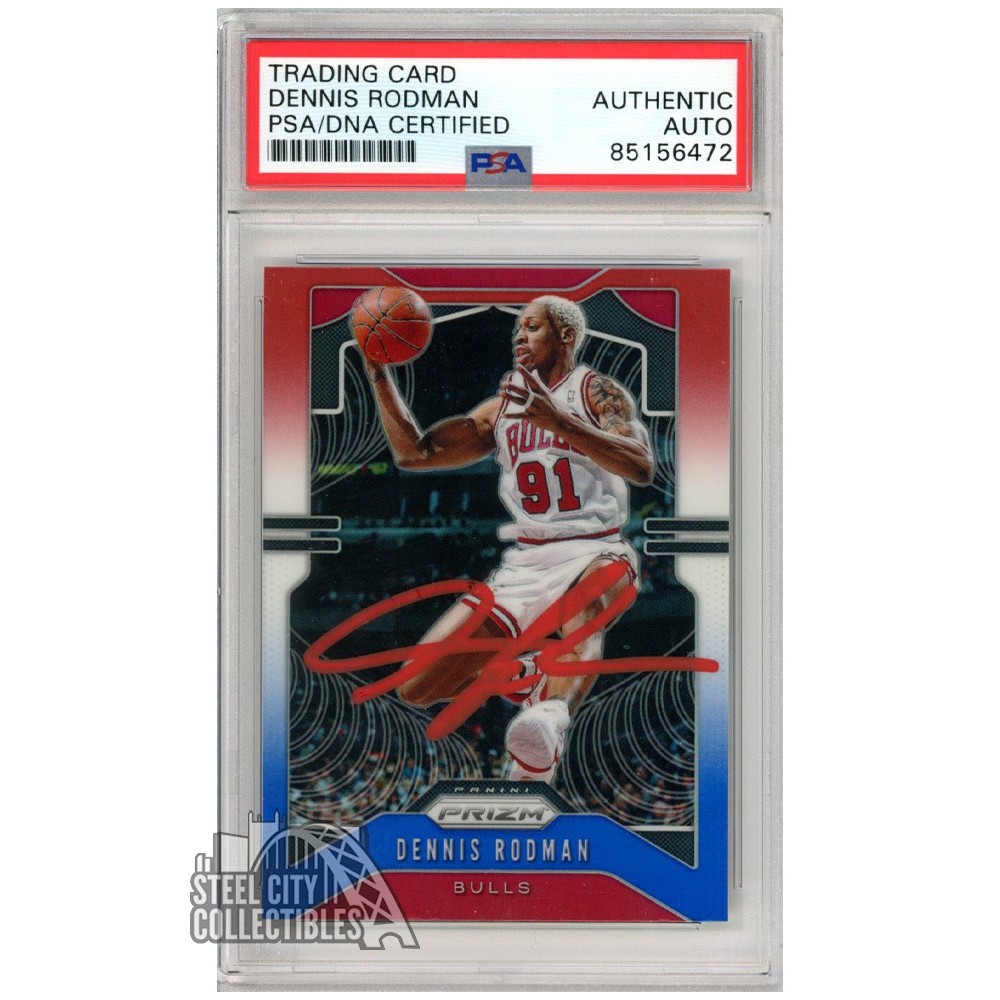 Dennis Rodman 2019-20 Panini Prizm Red White Blue Autograph Card #3 PSA ...