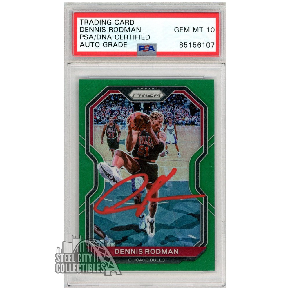 Dennis Rodman 2020-21 Panini Prizm Green Autograph Card #166 PSA/DNA 10 ...