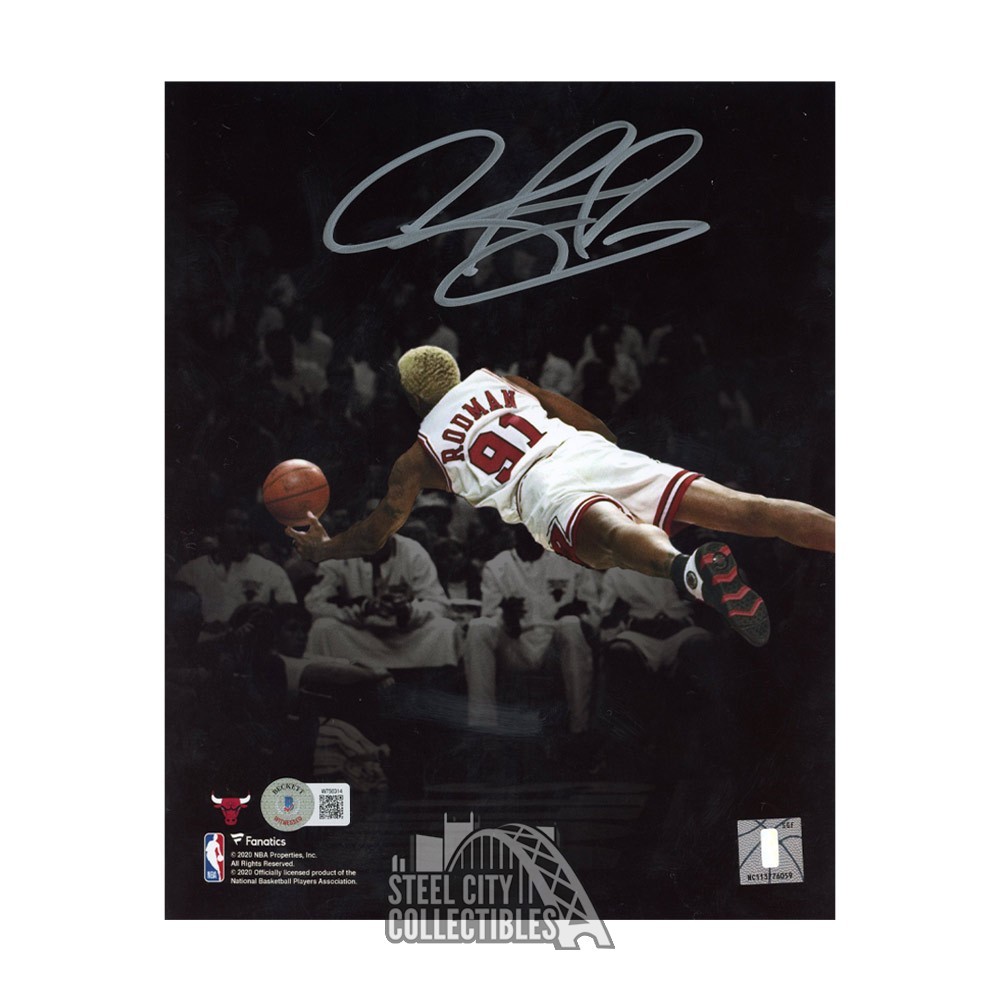 Dennis Rodman Autographed Chicago 8x10 Basketball Photo - BAS (Diving ...