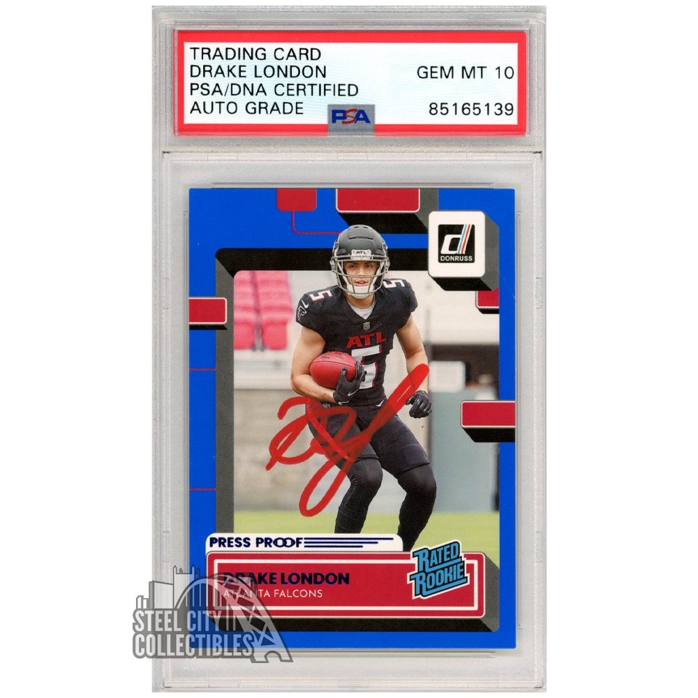 Drake London 2022 Donruss Blue Press Proof Autograph Rookie Card #307 ...
