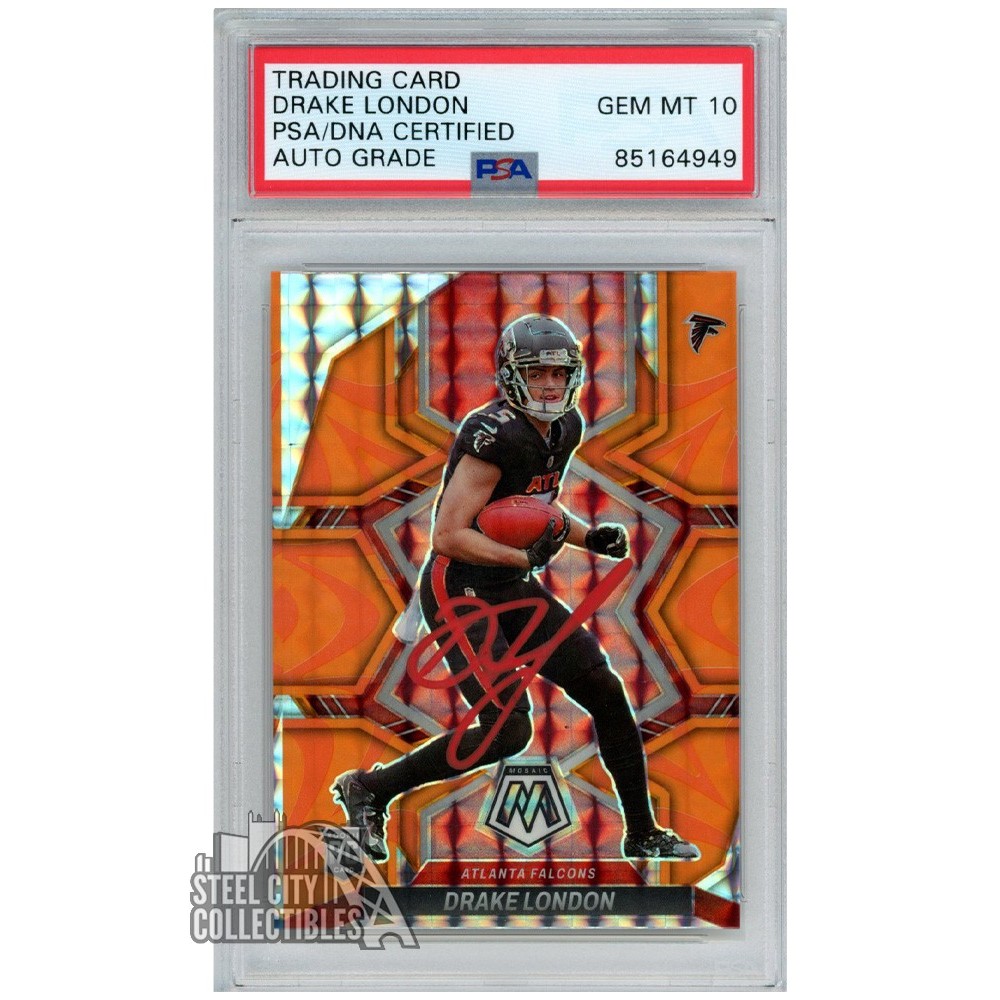 Drake London 2022 Panini Mosaic Orange Autograph Rookie Card #312 PSA ...
