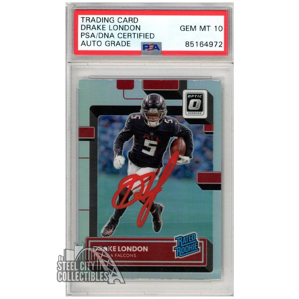 Drake London Autograph 2022 Panini Optic Holo Autograph Rookie Card #207 PSA/DNA 10 (Red ...