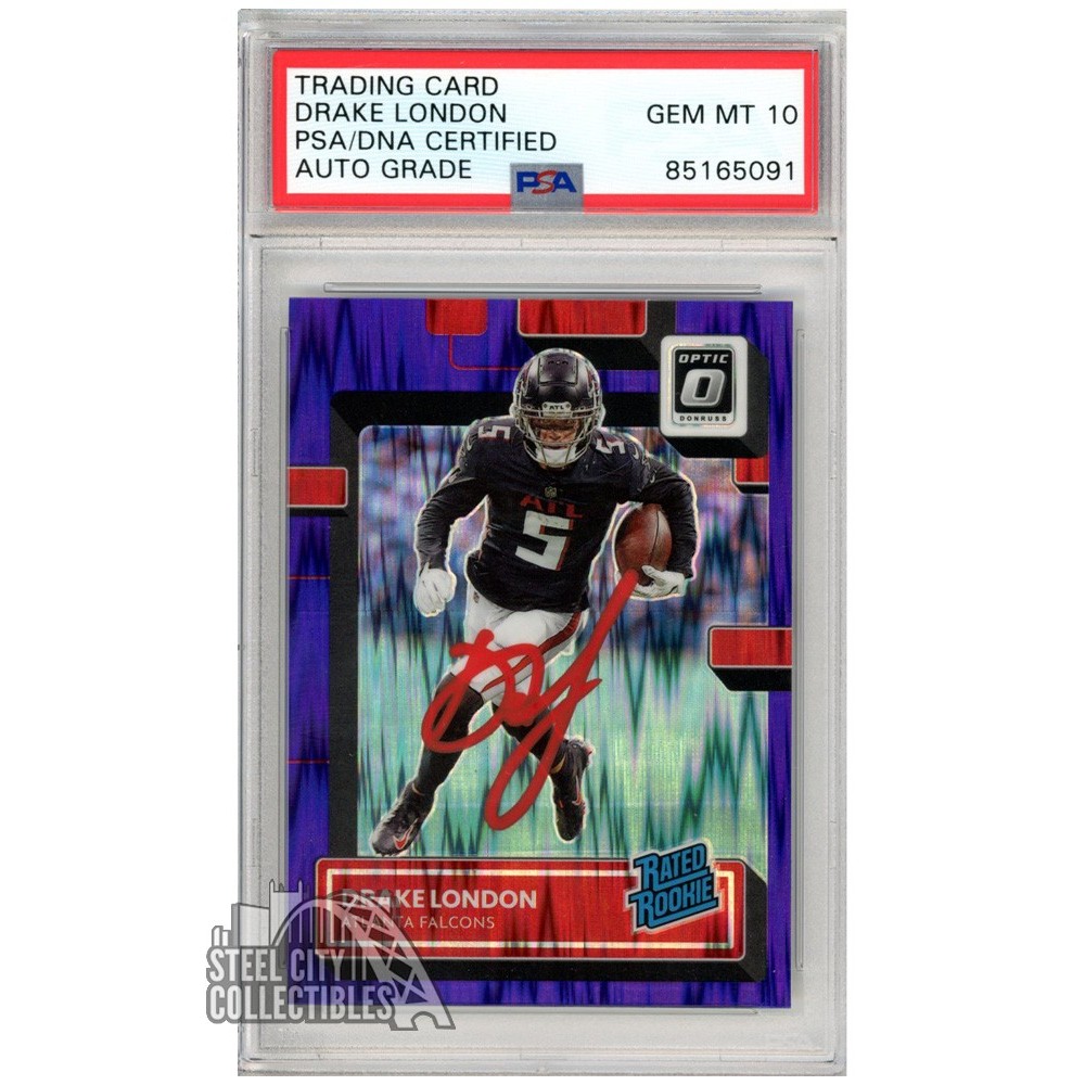 Drake London 2022 Panini Optic Purple Shock Autograph Rookie Card #207 PSA/DNA 10 (Red) | Steel ...