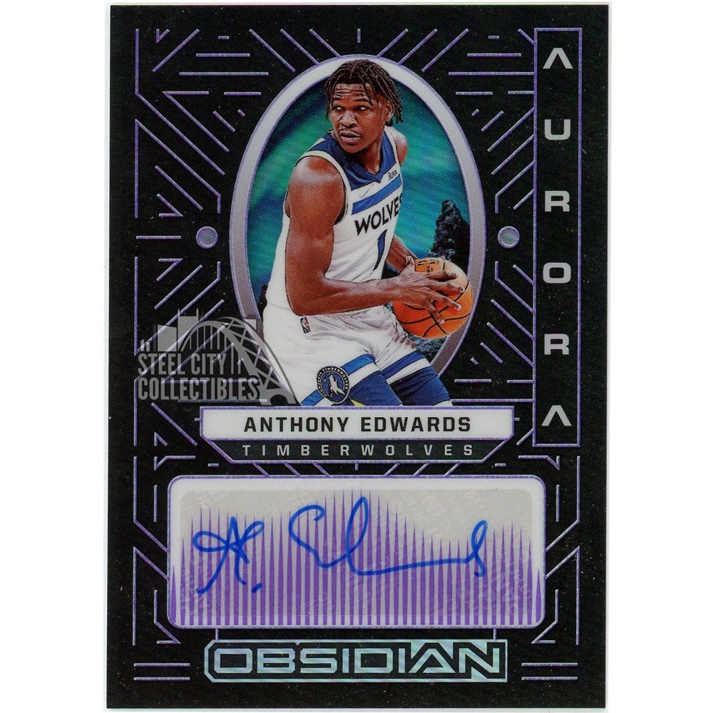 Anthony Edwards 2021-22 Panini Obsidian Aurora Purple Autograph Card # ...