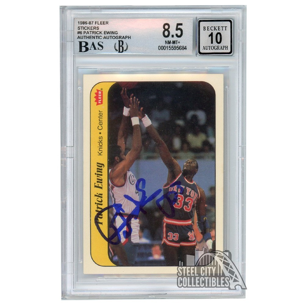 Patrick Ewing 1986-87 Fleer Stickers Autograph Rookie Card #6 BGS 8.5 ...