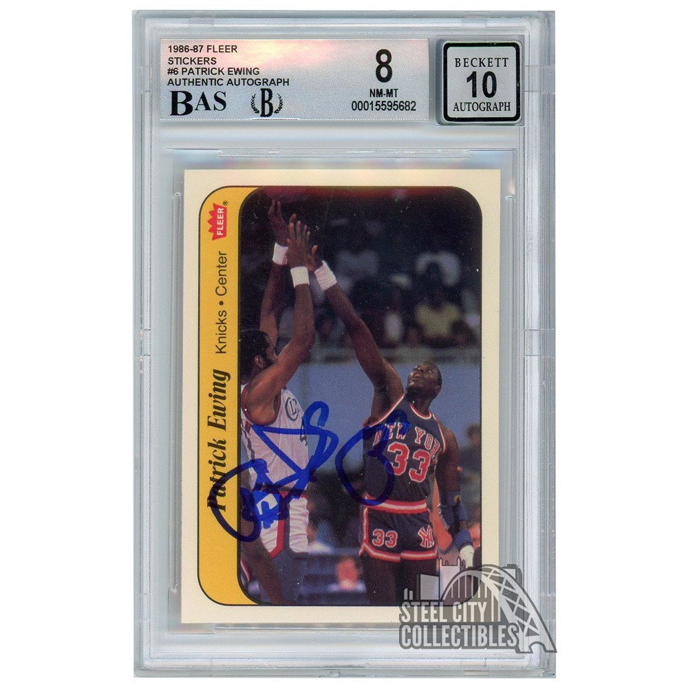 Patrick Ewing 1986-87 Fleer Stickers Autograph Rookie Card #6 BGS 8 BAS ...
