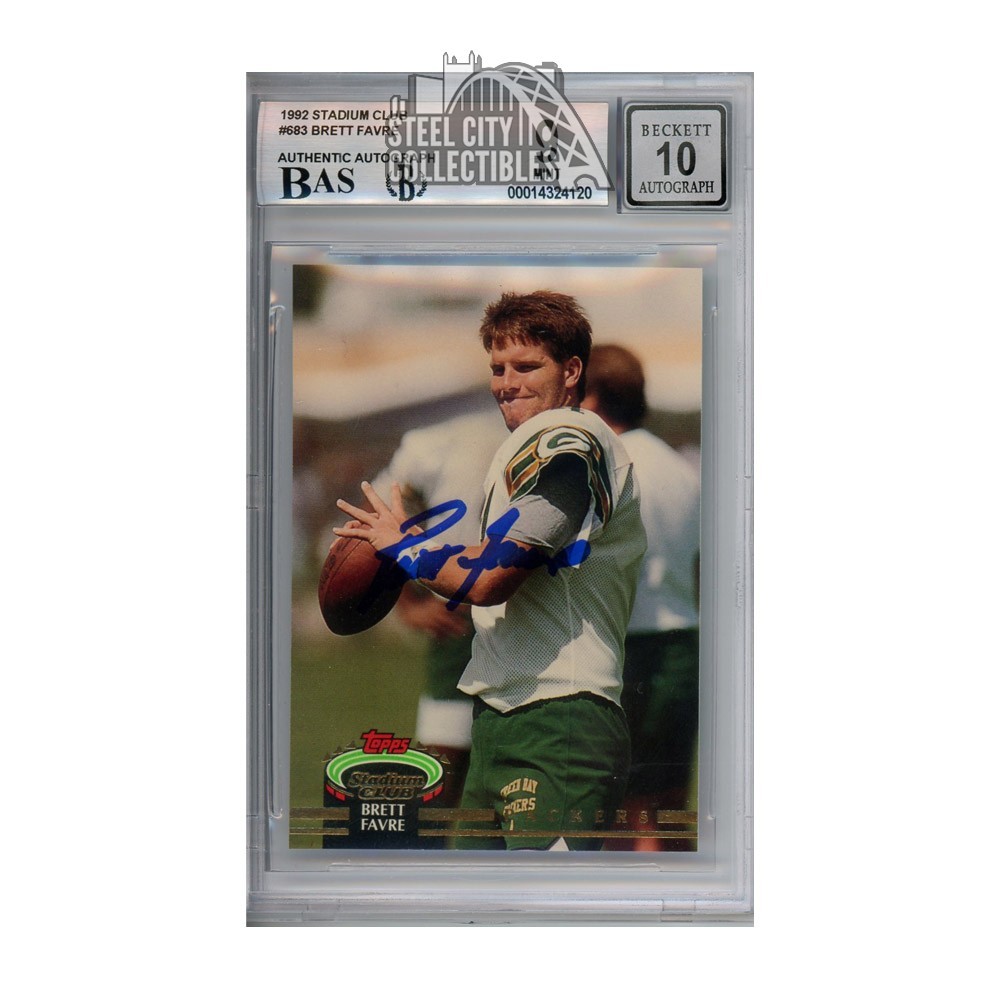 Brett Favre 1992 Topps Stadium Club Autograph Card #683 BGS 9 BAS 10 ...