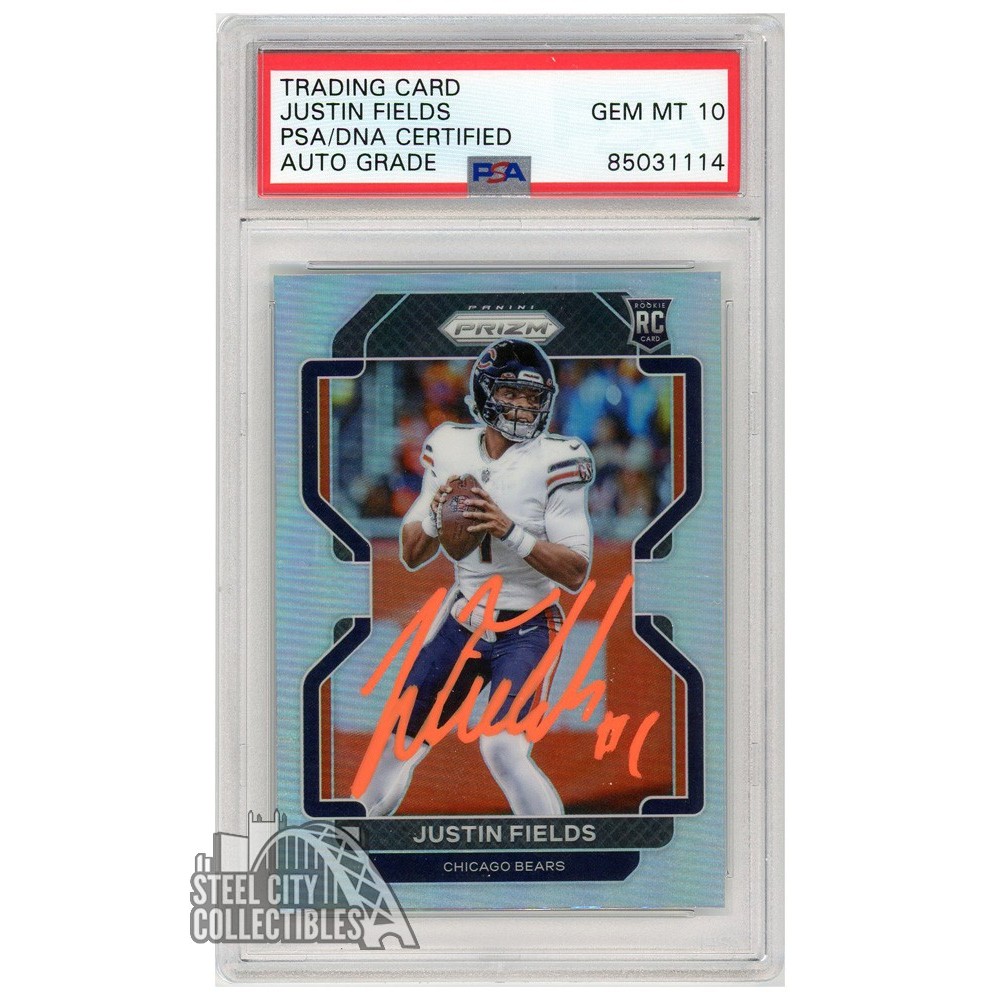 Justin Fields 2021 Panini Prizm Silver Autograph Rookie Card #334 PSA ...