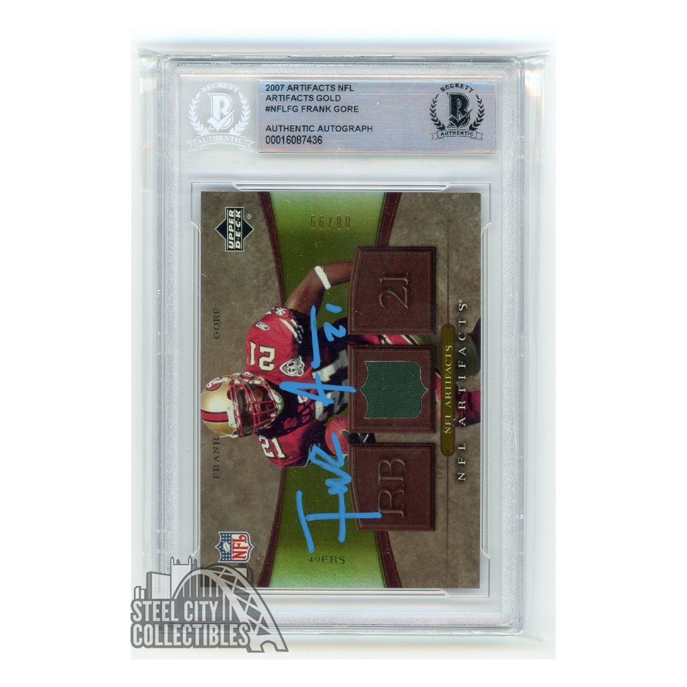 Frank Gore 2007 Upper Deck Artifacts Gold Autograph Jersey Card /99 #NFLFG BAS (Light Blue ...