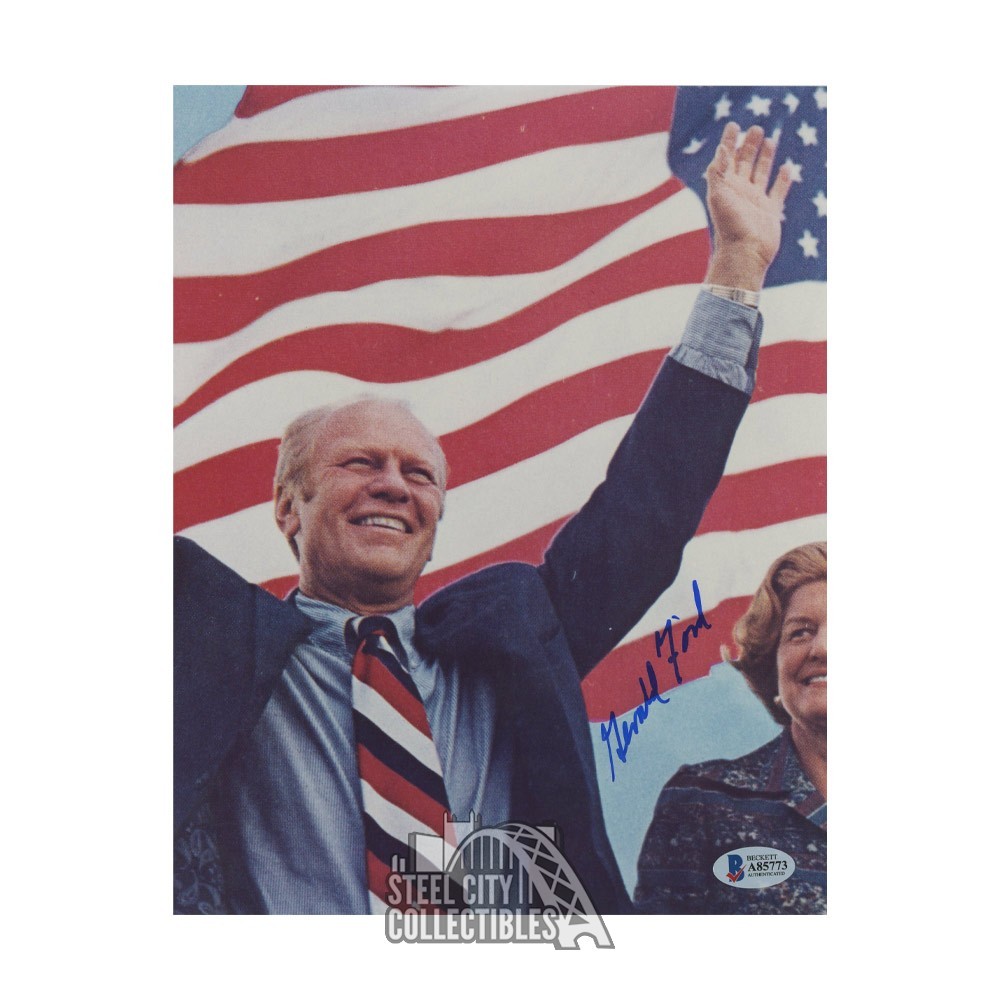 Gerald Ford Autographed 8x10 Photo - BAS (Flag Background) | Steel City ...