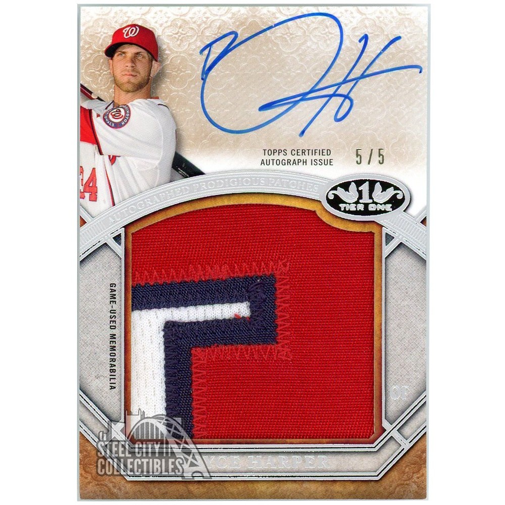 Bryce Harper 2015 Topps Tier One Prodigious Game-Used Patch Autograph ...