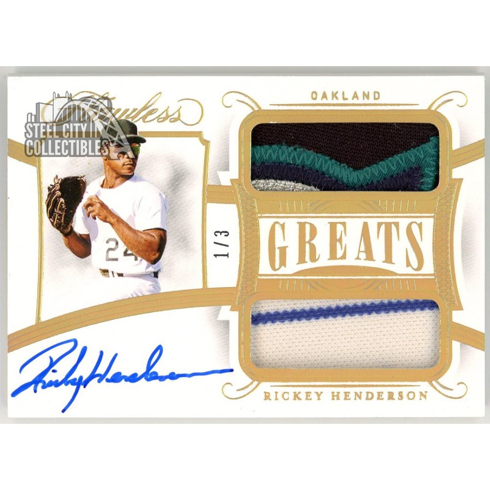 Rickey Henderson 2020 Panini Flawless Greats Holo Gold Dual Patch Auto ...