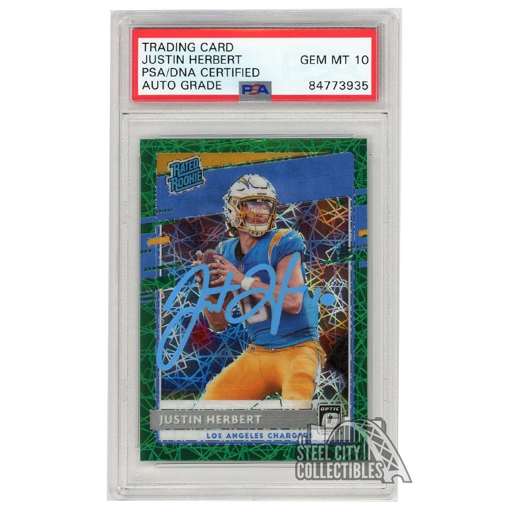 Justin Herbert 2020 Panini Donruss Optic Green Velocity Autograph RC ...