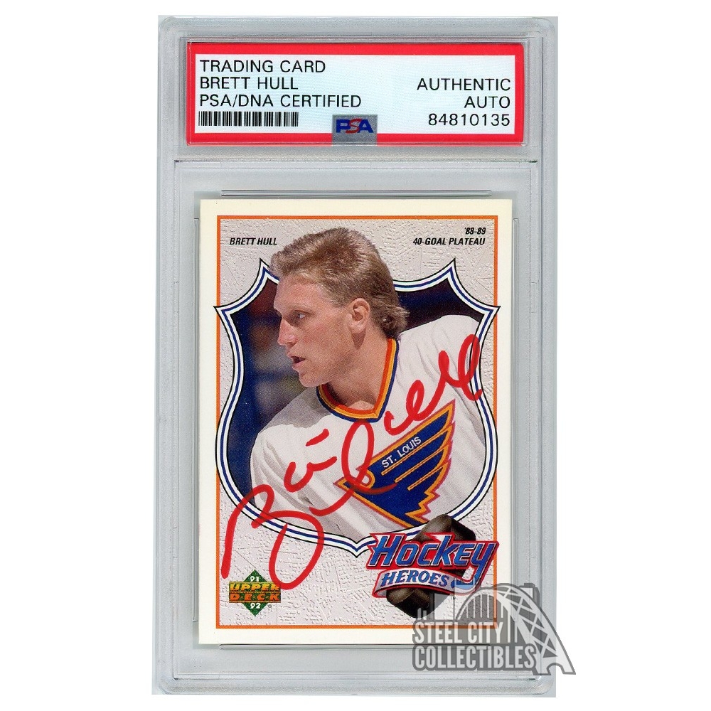 Brett Hull 1991-92 Upper Deck Hockey Heroes Autograph Card #6 PSA/DNA ...