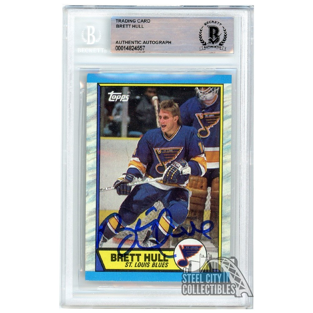Brett Hull 1989-90 Topps Autograph Card #186 BAS | Steel City Collectibles
