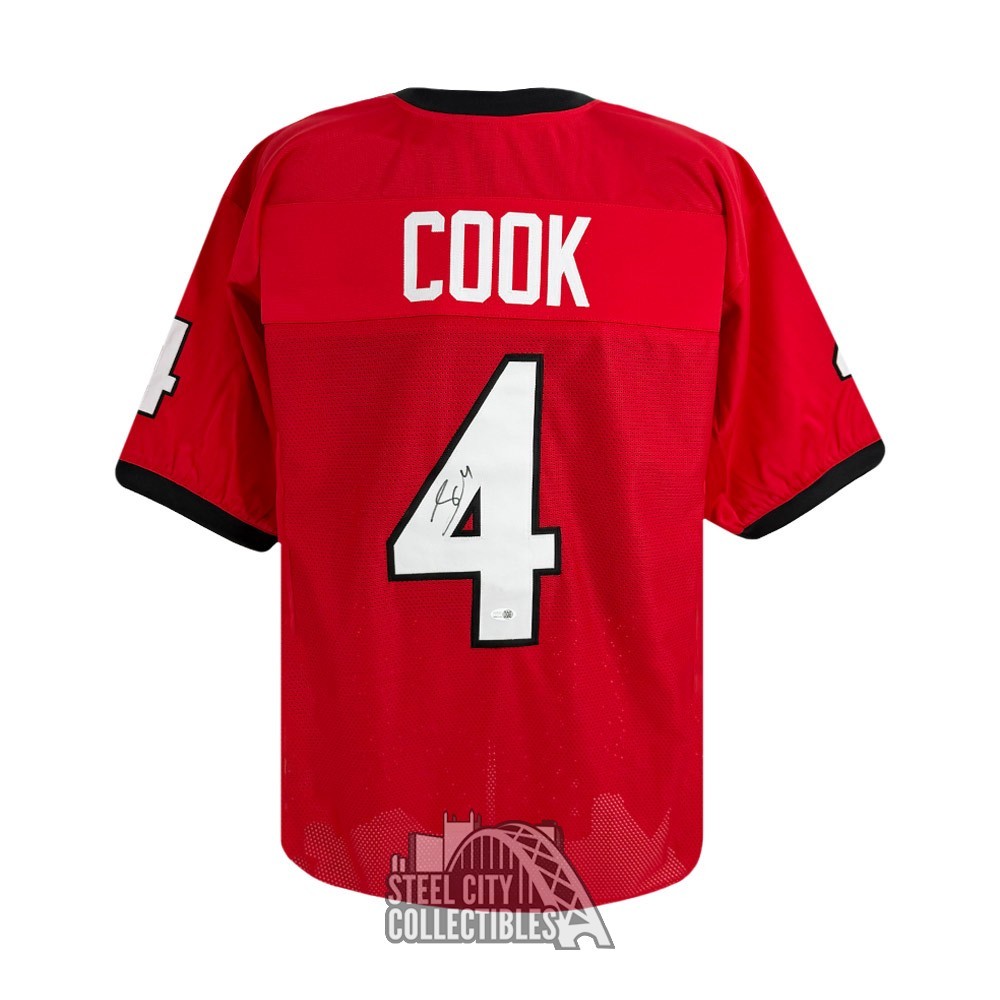 James Cook Autographed Georgia Custom Red Football Jersey - JSA | Steel ...