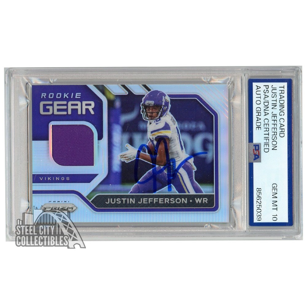 Justin Jefferson 2020 Panini Prizm Rookie Gear Jersey Autograph #10 PSA ...