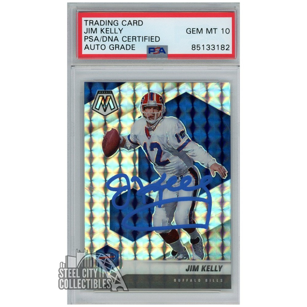 Jim Kelly 2021 Panini Mosaic Silver Autograph Football Card #27 PSA/DNA ...