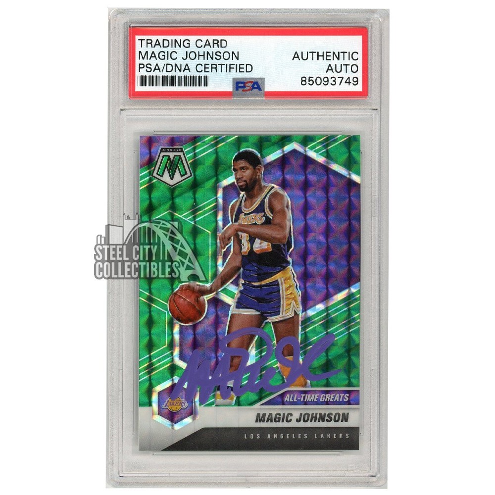Magic Johnson 2020-21 Panini Mosaic Green Autograph Card #288 PSA/DNA ...
