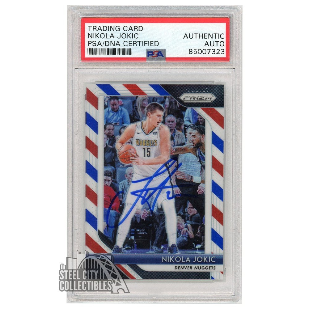 Nikola Jokic 2018-19 Panini Prizm Red White Blue Autograph Card #92 PSA ...