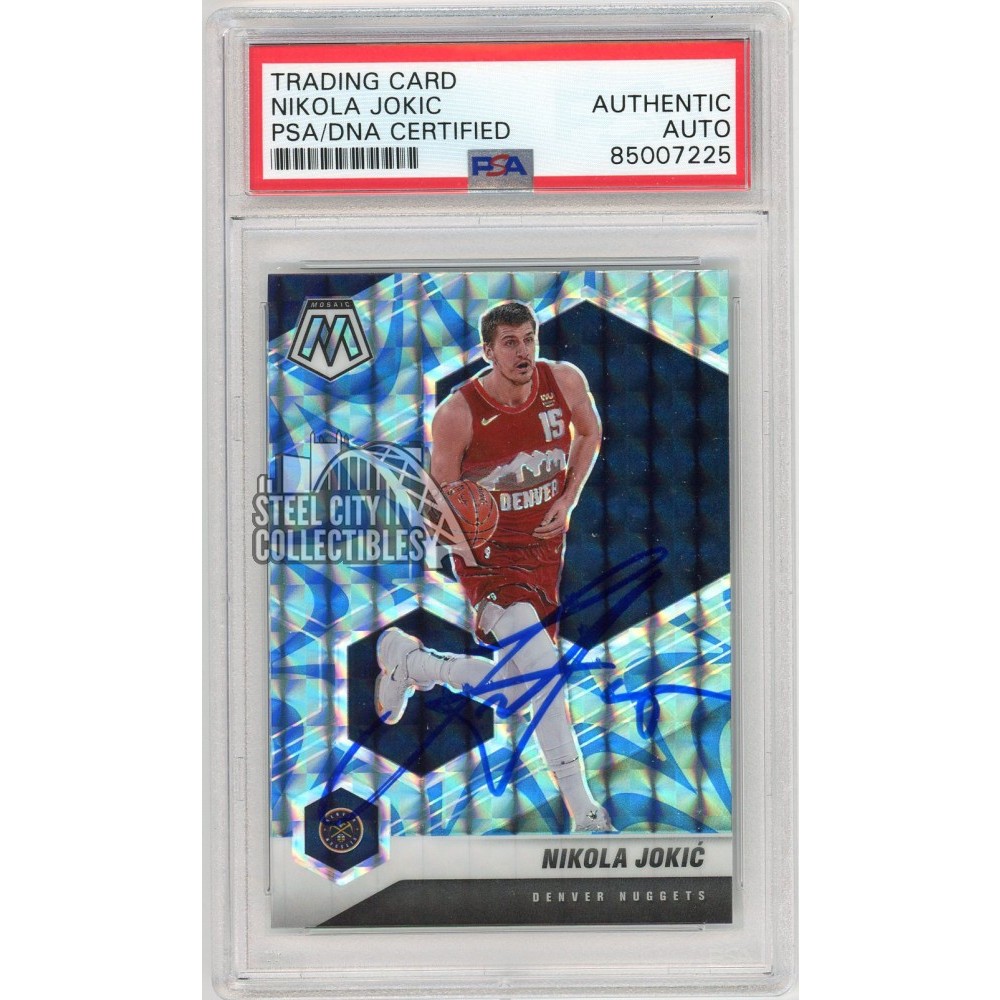 Nikola Jokic 2020-21 Panini Mosaic Reactive Blue Autograph Card #21 PSA ...