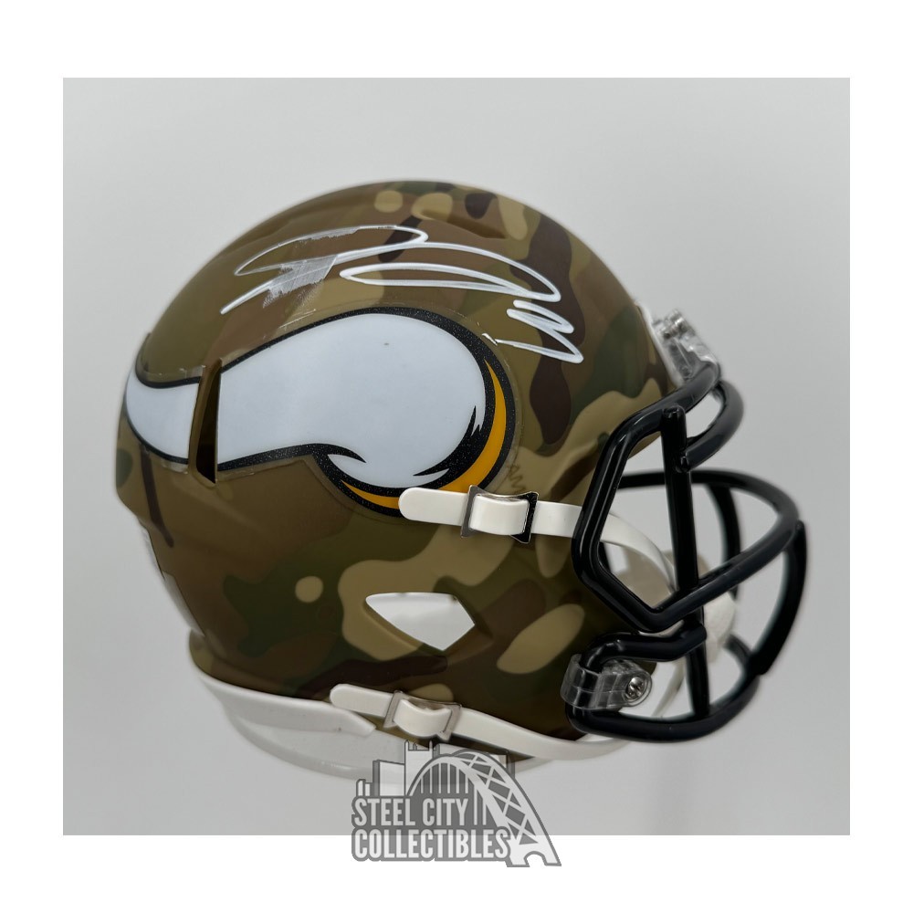 Jordan Addison Autographed Minnesota Camo Mini Helmet - BAS (Smeared ...
