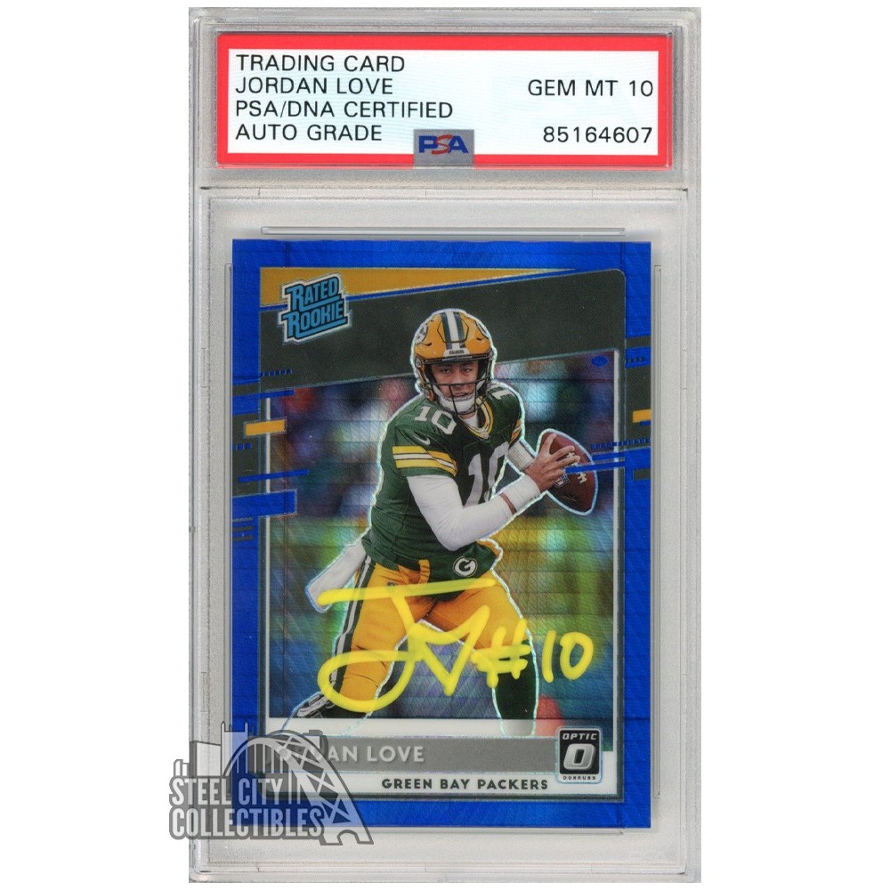 Jordan Love 2020 Panini Optic Blue Hyper Autograph Rookie Card #154 PSA ...