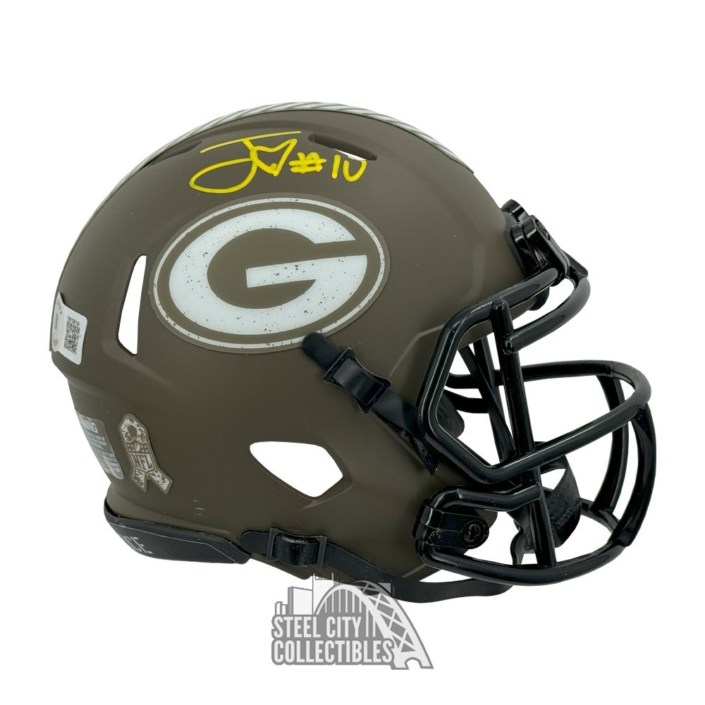 Jordan Love Autographed Green Bay Salute To Service Mini Helmet - BAS ...