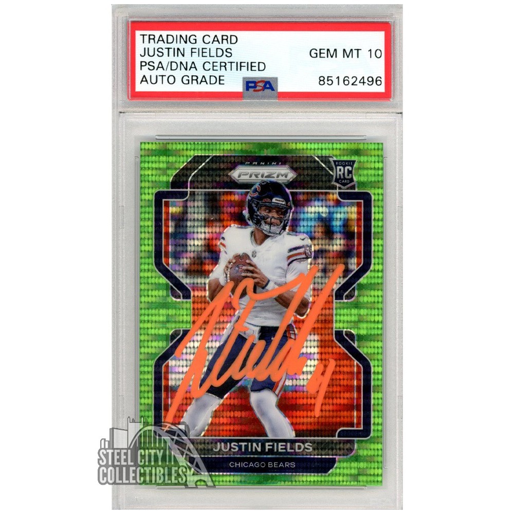 Justin Fields 2021 Panini Prizm Green Pulsar Autograph Rookie Card #334 ...