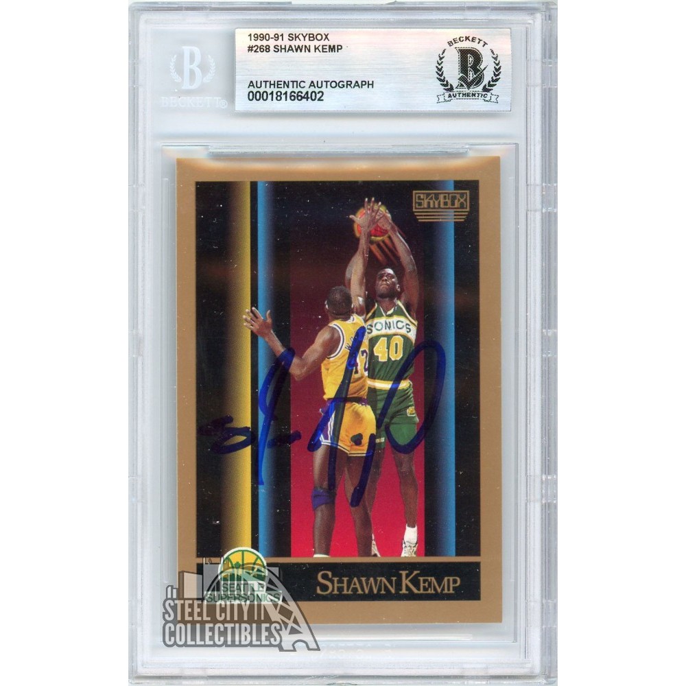 Shawn Kemp 1990-91 Skybox Autograph Rookie Card #268 BAS | Steel City ...