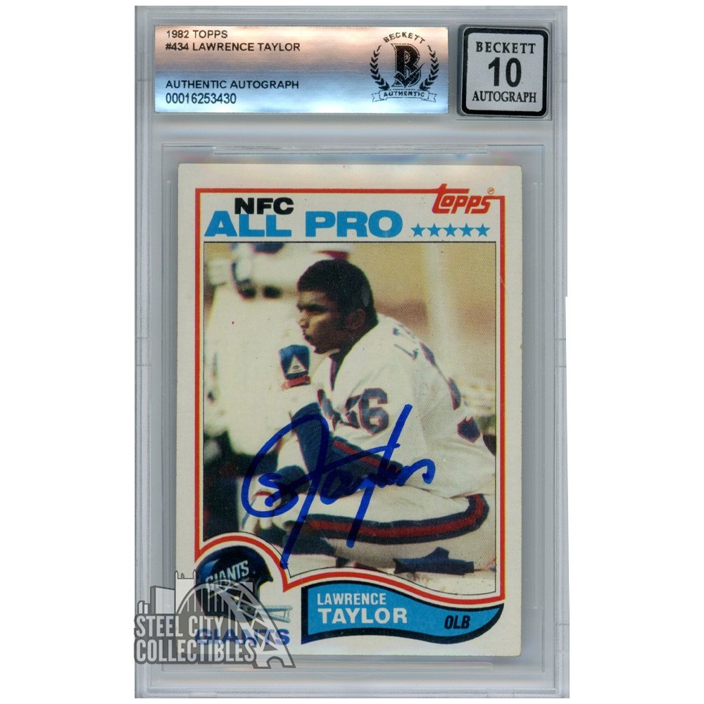 Lawrence Taylor 1982 Topps Football Autograph Rookie Card #434 BAS 10 ...