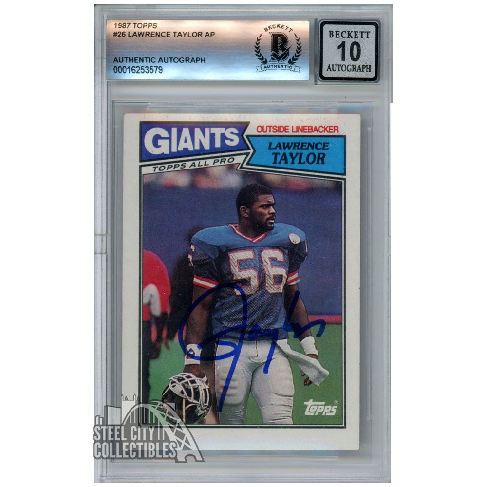Lawrence Taylor 1987 Topps Autograph Football Card #26 BAS 10 | Steel ...