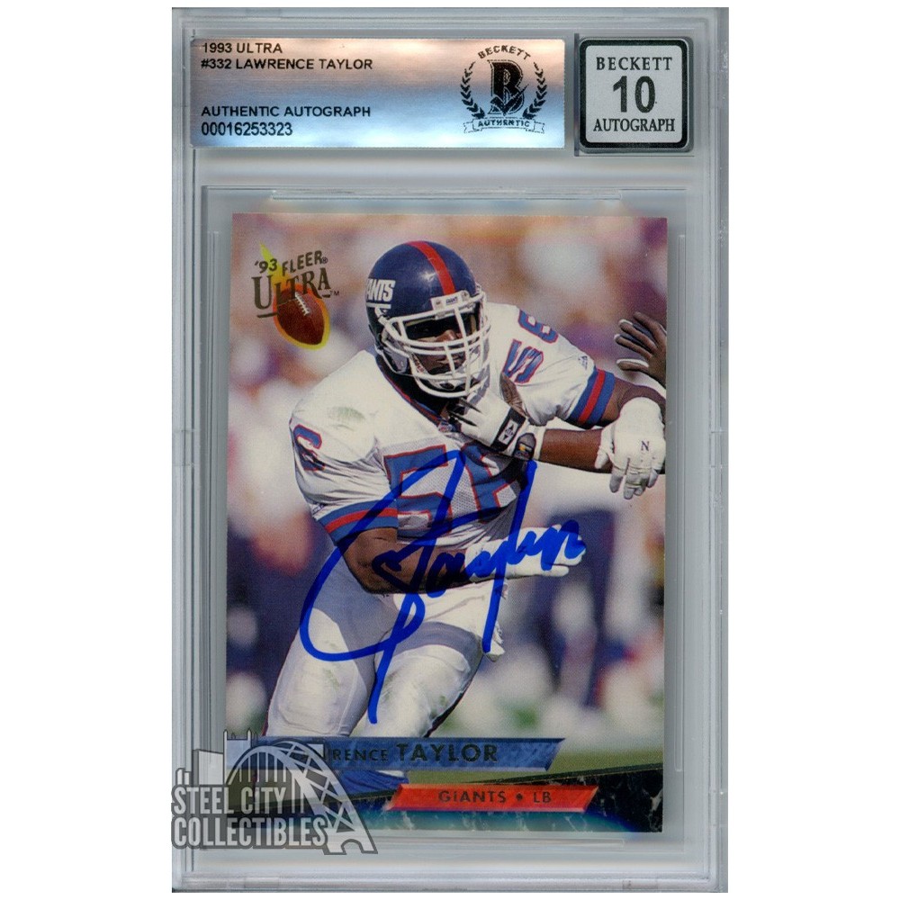 Lawrence Taylor 1993 Fleer Ultra Autograph Football Card #332 BAS 10 ...