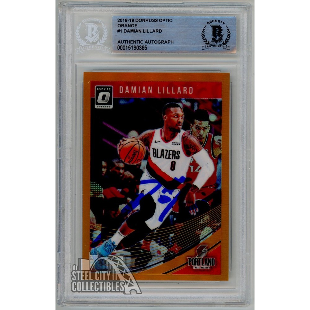 Damian Lillard 2018-19 Panini Donruss Optic Orange Prizm Autograph Card ...