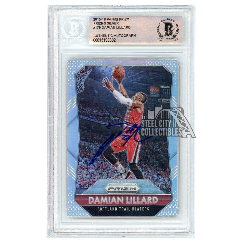 Damian Lillard 2015-16 Panini Prizm Silver Autograph Card #179 BAS ...