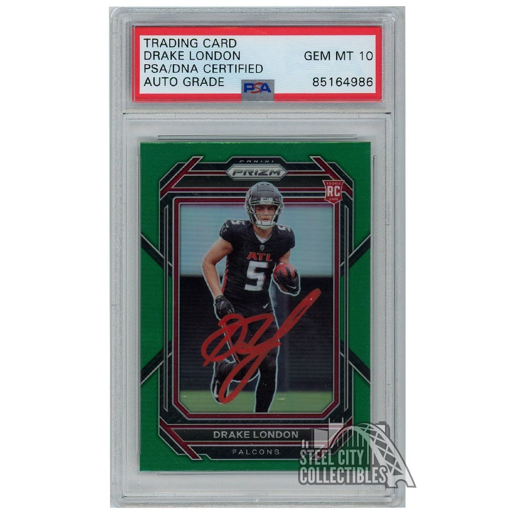 Drake London 2022 Panini Prizm Green Autograph Rookie Card #308 PSA/DNA ...