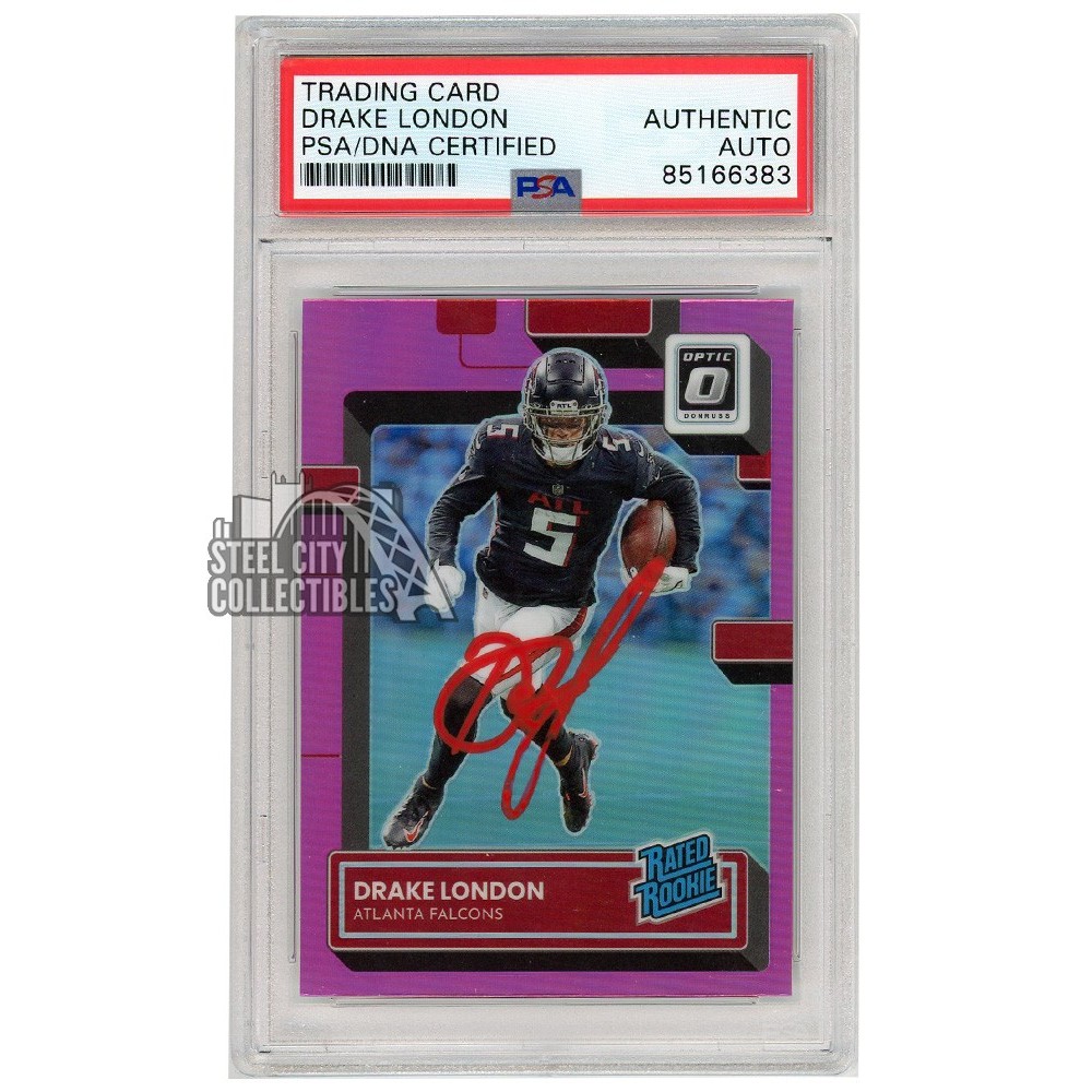 Drake London 2022 Panini Donruss Optic Pink Rated Rookie Autograph Card #207 PSA/DNA (Red ...