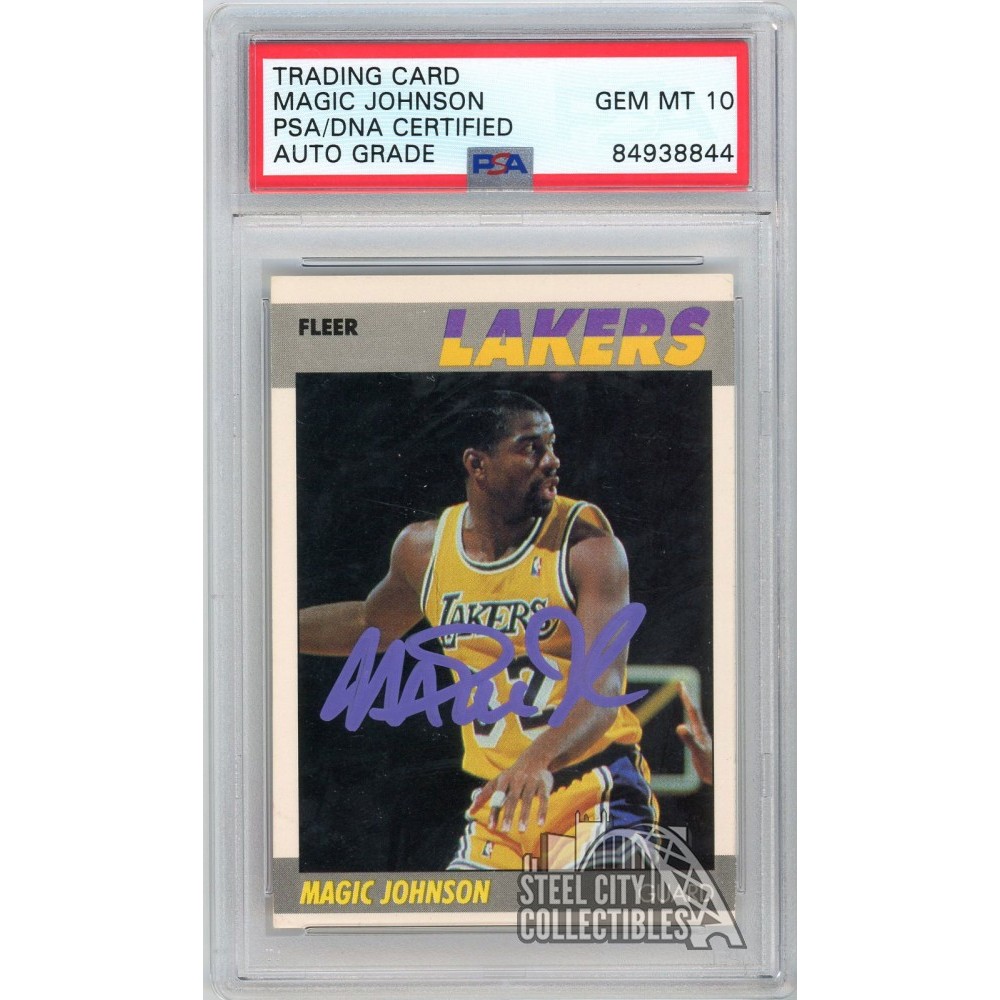Magic Johnson 1987 Fleer Autograph Card #56 PSA/DNA Gem Mint 10 (Purple ...