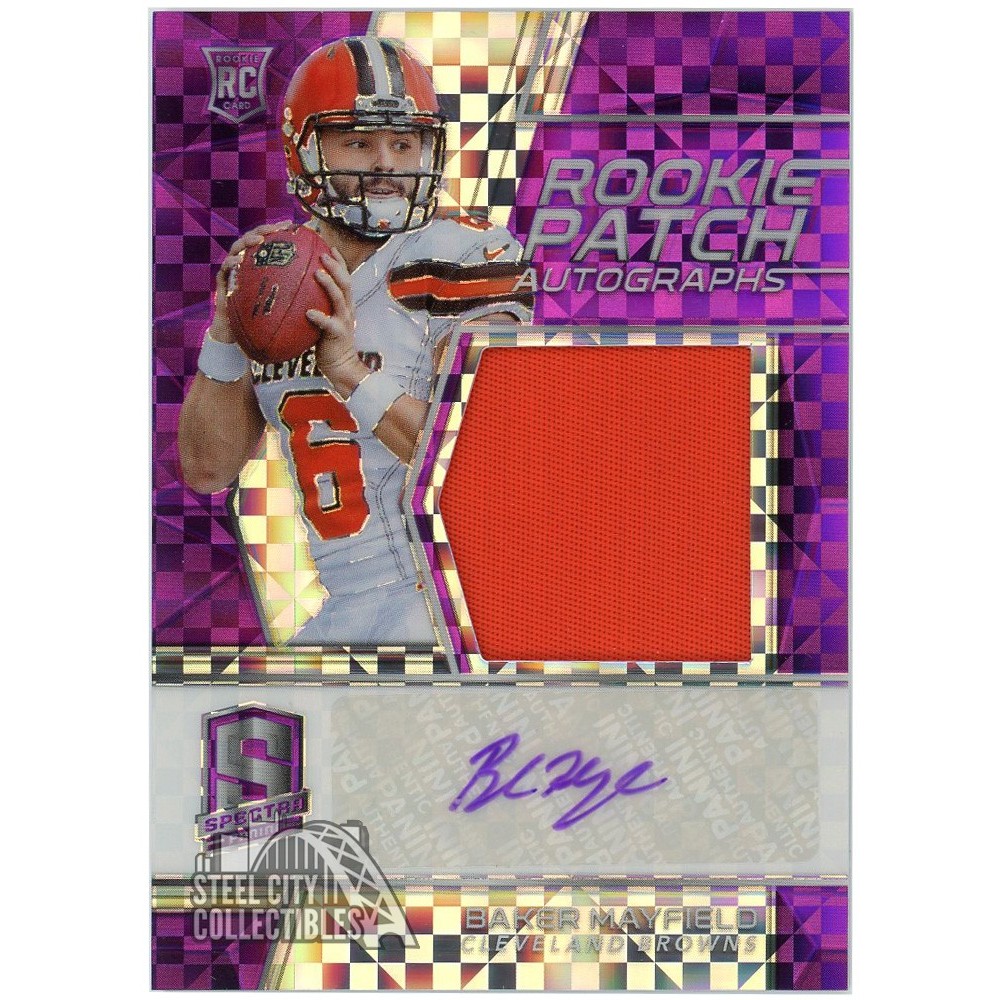 Baker Mayfield 2018 Panini Spectra Neon Purple Rookie Patch Autograph ...